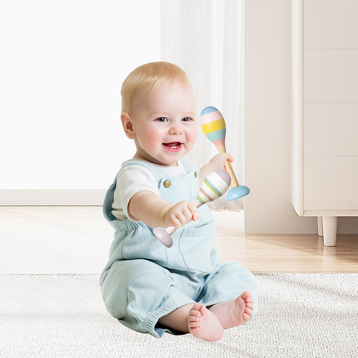 RUYU Wood Sand Hammer Hand Percussion Maracas Shakers Rattles Percussion Instrument Educational Toy Mexican Fiesta Decoration for Kids Party Game Playing, Set of 2