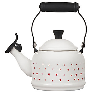 Le Creuset L'Amour Collection Enamel on Steel Demi Kettle, White with Heart Applique