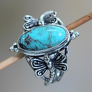 NOVICA Artisan Handmade Sterling Silver Cocktail Ring Magnesite Single Stone Indonesia Animal Themed Dragonfly [crownbezel 0.8 in L x 0.3 in W x 0.3 in H Band Width 2 mm W] ' Dragonfly Sky'