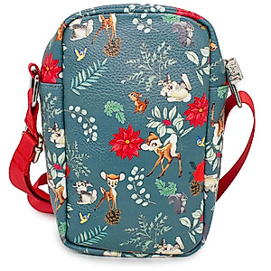 Buckle Down Disney Bag, Cross Body, Bambi Winter Flowers Collage, Dark Green, Vegan Leather