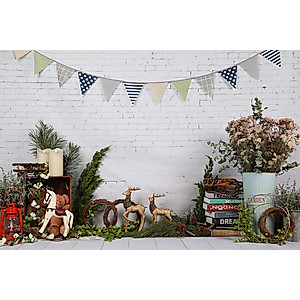8'x12' White Brick Wall with Gray Wooden Floor Photography Backdrop Vinyl Background for Pictures D-2504