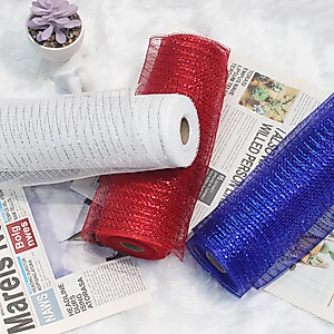 DIMUGE Deco Mesh 10 Inch x30 Feet, White Metallic Foil Mesh Fabric, Christmas Deco Mesh Ribbon, Mesh Ribbon for Decoration 4th of july, Wreaths, Home, Crafts and Gift Wrapping -1 Pack