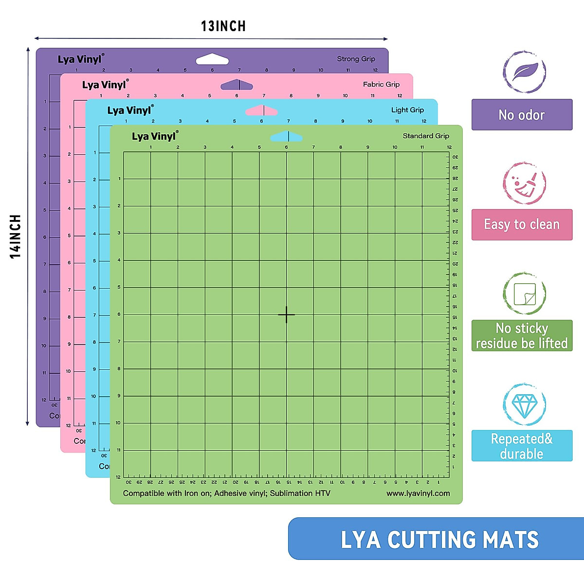 Cutting Mats for Cricut, Lya Vinyl 2 Pack Variety Cutting Mats 12x12 for Cricut Accessories/Maker/Explore Air (LightGrip, StandardGrip), Cutting Mats Replacement Accessories for Cricut