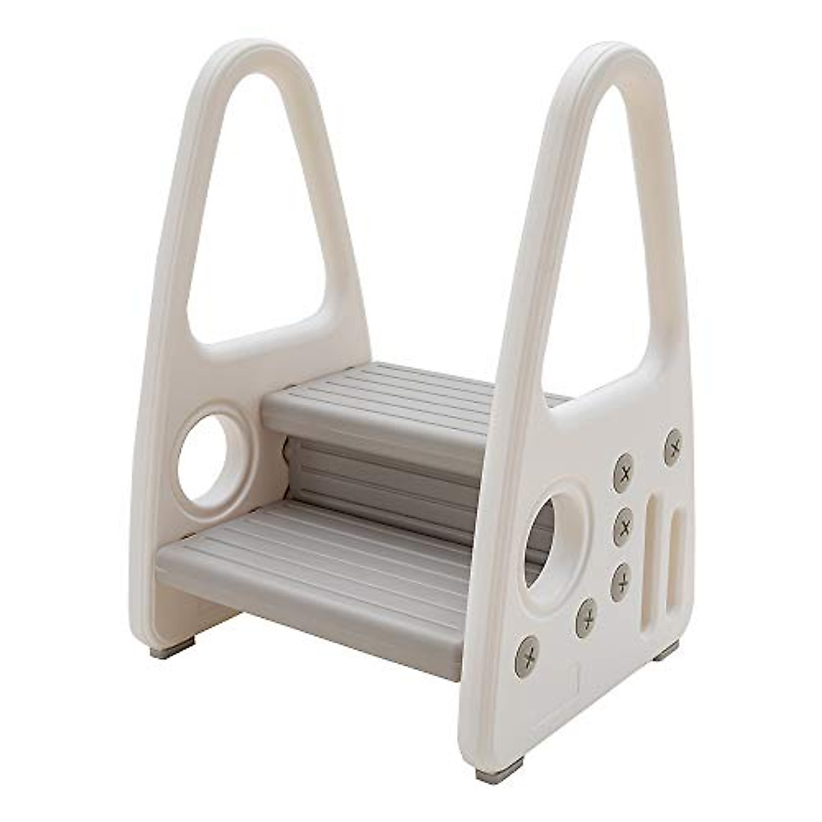 KATARUS Toddler Step Stool for Kids Two Step Standing Tower for Kitchen Counter, Bathroom Sink & Toilet Potty Training, Children Step Ladder Learning Helper with Handles and Safety Non-Slip Pads, Grey