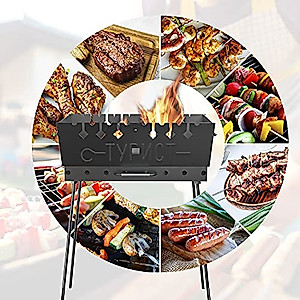 Charcoal Grill for 8 Skewers - Portable Barbecue 16.9"×11.8"×23.6" Kabob Camp Grills - Foldable Metal Mangal - Kebab Shish - BBQ for EDC Picnic Outdoor Cooking Camping Hiking