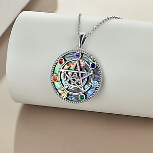 LUHE Pentagram Pentacle Necklace Gifts for Women Her Sterling Silver Chakra Moon Pentagram Pendant necklace Celtics Pagan Wiccan Magic Amulet Jewelry for Teen Girls