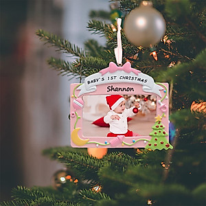 MAXORA Pink Photo Frame Baby Ornament - Personalized Baby's First Christmas Ornament - Custom Baby Shower Gifts for New Parents - Christmas Gifts for Grandkids - 2024 Christmas Photo Ornament