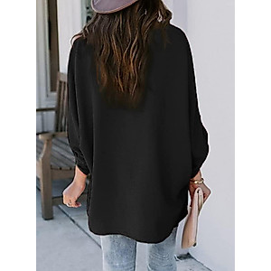 Dokotoo Women Fashion Summer Casual Office V Neck Chiffon Cuffed 3/4 Sleeve Solid Tunic Blouses and Tops for Work T Shirts 2024 Black US 18 20
