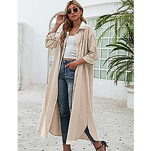 Sopliagon Women Cotton and Linen Shirt Dress Casual Loose Maxi Dresses Apricot XL