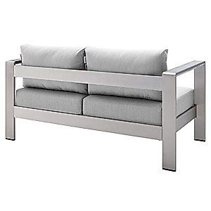 Modway EEI-4226-SLV-GRY Shore EEI-4226-SLV-GRYShore Sunbrella Patio Loveseat in Silver Gray