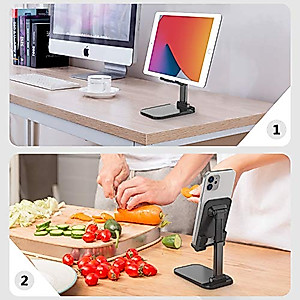 SHANSHUI Cell Phone Stand, Adjustable Angle Height Phone Stand for Desk Foldable Anti-Slip Tablet Stand Phone Holder Compatible for All Mobile Phones, iPhone, iPad, Tablet (Black)