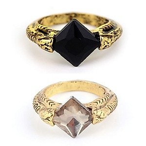 MAIWEIXI Crystal Ring Deathly Hallows Horcrux Ring Resurrection Stone Retro Bronze (Black&Grey)