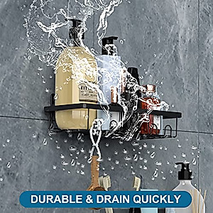 AucrBoa 6 Pack Shower Caddy Bathroom Shelf with Hair Dryer Holder, and Towel bar and Soap Dishes, No Drilling Traceless Adhesive Wall Mounted Bathroom Storage Organizer Basket with Hooks,Black