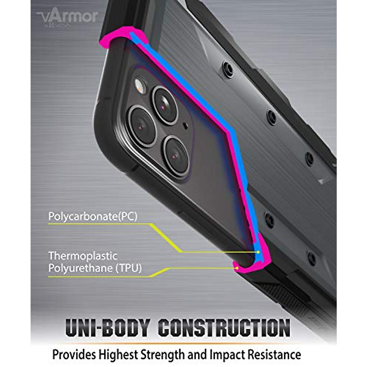 Vena vArmor Rugged Case Compatible with Apple iPhone 11 Pro Max (6.5"-inch 2019), (Military Grade Drop Protection) Heavy Duty Holster Belt Clip Cover with Kickstand - Space Gray