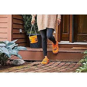 Dearfoams Unisex Spooky Fuzzy Halloween Jack o Lantern Slipper, Adult Pumpkin, 5-6 US Women