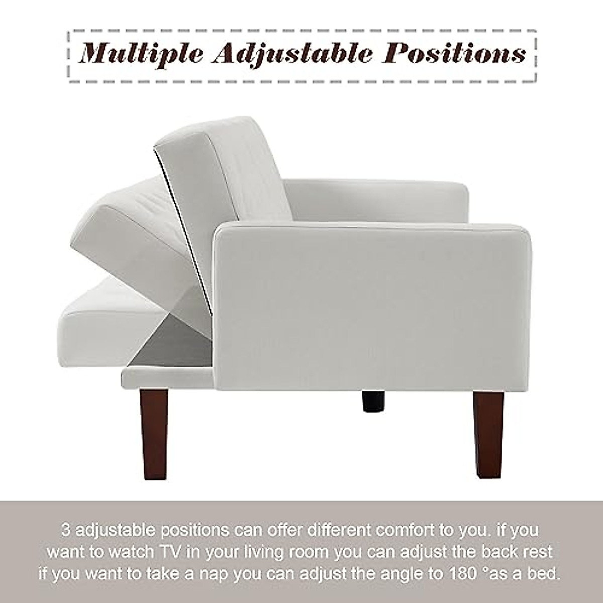 BIVVI Linen Convertible Sofa Bed Sleeper Couch Double Folding Loveseat Futon Sofá Chair Daybed w/Adjustable Reclining Backrests,Lounge Couch for Living Room Apartment Home Office,Beige