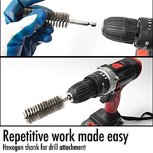 Vouyar 6pcs Copper Tube Pipe Cleaner for Fittings, 1/2” 3/4” 1” Pipe Cleaning Brush Set, Stainless Steel Wire Bore Brushes for Power Drill, 1/4 Inch Hex Shank