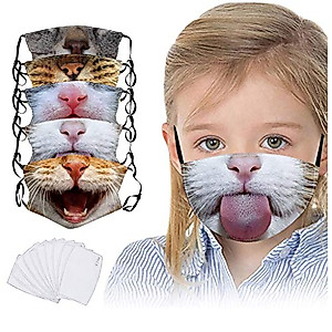 5 Pack Reusable Cotton Coverings Kids Cute Cat Print Face_Mask Washable Mouth Cloth Anti-Dust Bandana for Children