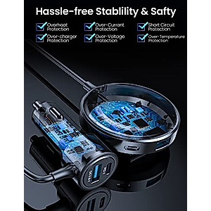 MOKPR 5 Multi USB Car Charger, 98W Fast Car Charger Adapter for Multiple Devices, PD & QC3.0 Cigarette Lighter Adapter Car Cell Phone Charger with 5FT Cable for iPhone 14/13 iPad Samsung Android