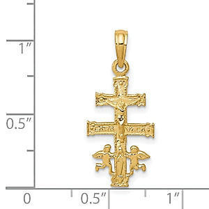 FindingKing 14K Yellow Gold Caravaca Cross Pendant Charm Jewelry