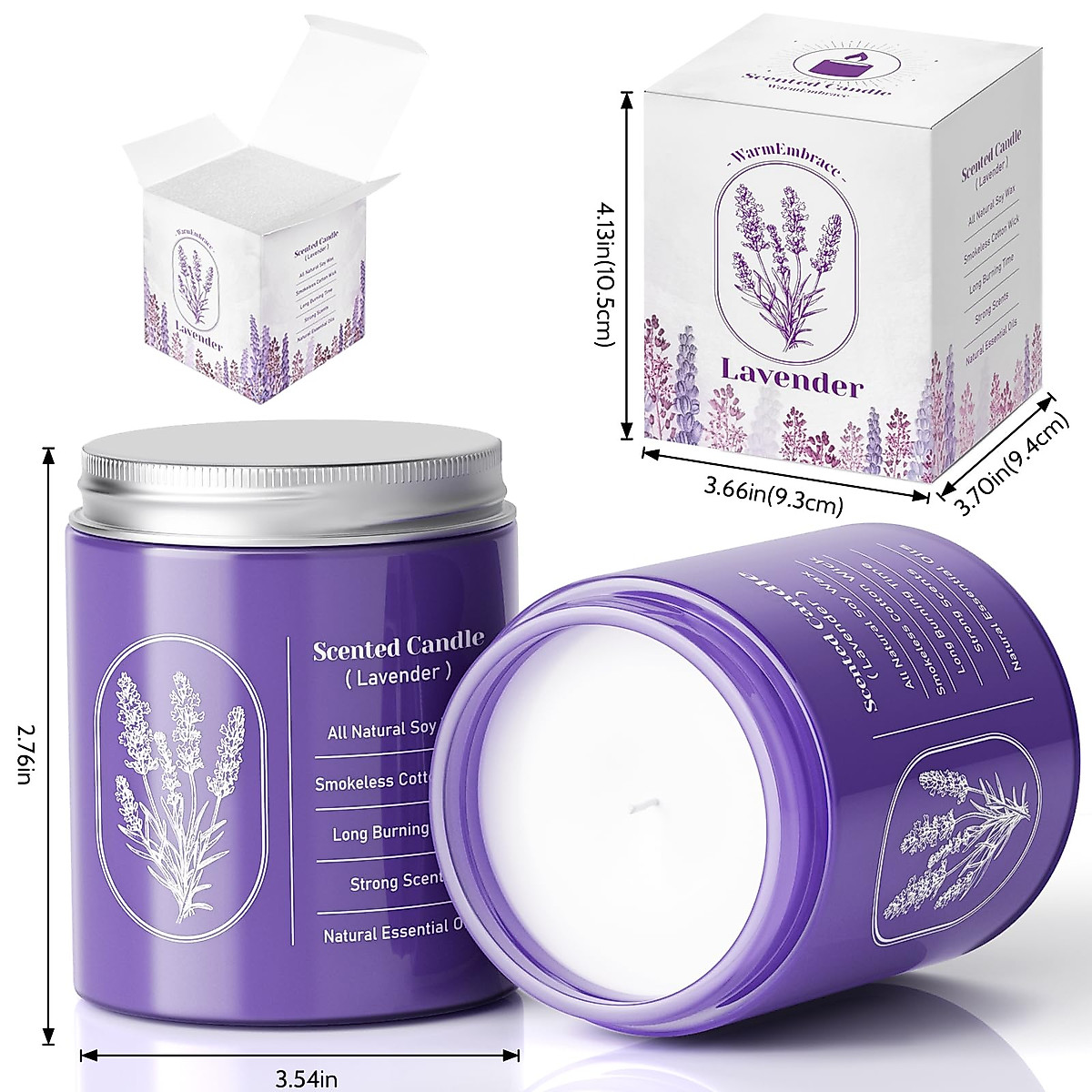 WarmEmbrace Lavender Candles for Home Scented, 7.6 oz Aromatherapy Candle, Purple Jar Candles, Natural Candles for Women, 40 Hour Long-Lasting Burn Scented Candles for Birthday - 1 Pack