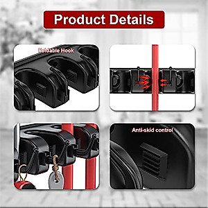 LETMY Mop and Broom Holder Wall Mount, Heavy Duty Broom Hanger Garden Tool Organizer Home Cleaning Supplies Organizations Storage Rack with 5 Position 6 Hooks for Home Kitchen Garden Laundry Room