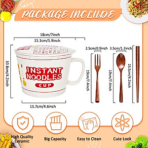 Tessco 2 Set 34 oz Ramen Bowl Instant Ramen Noodle Bowl Ceramic with Lid Japanese Ramen Bowl with Chopsticks Spoons Forks Cute Large Soup Bowl with Handle Ramen Lovers Gift