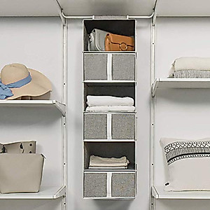 StorageWorks 6-Shelf Hanging Closet Shelves, Hanging Closet Organizer with 3 Drawers, Canvas, Light Gray, 12 ¼”D x 13 ½”W x 47 ¾”H