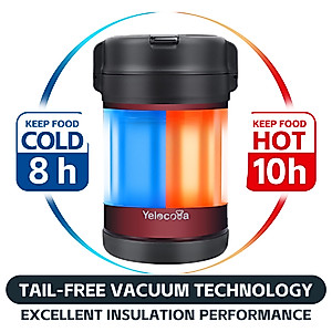 Yelocota Thermos for Hot Food- 67 Ounce Wide Mouth Insulated Soup Container- 18/10 Stainless Steel Lunch Food Jar with 3 Tiers Leak-Proof Stackable Thermal Lunch Box,Fork,Spoon and Bag