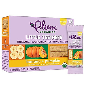 Plum Organics | Little Teethers | Organic Toddler & Kids Snacks | Banana & Pumpkin | 3 Ounce Teething Wafers with 6 Count(Pack of 6)