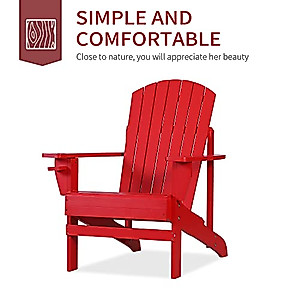 Outsunny Wooden Adirondack Chair, Outdoor Patio Lawn Chair with Cup Holder, Weather Resistant Lawn Furniture, Classic Lounge for Deck, Garden, Backyard, Fire Pit, Red