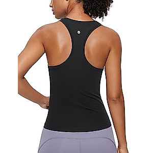 CRZ YOGA Seamless Racerback Workout Tank Tops for Women Athletic Sleeveless Scoop Neck Running Yoga Shirts Black Small