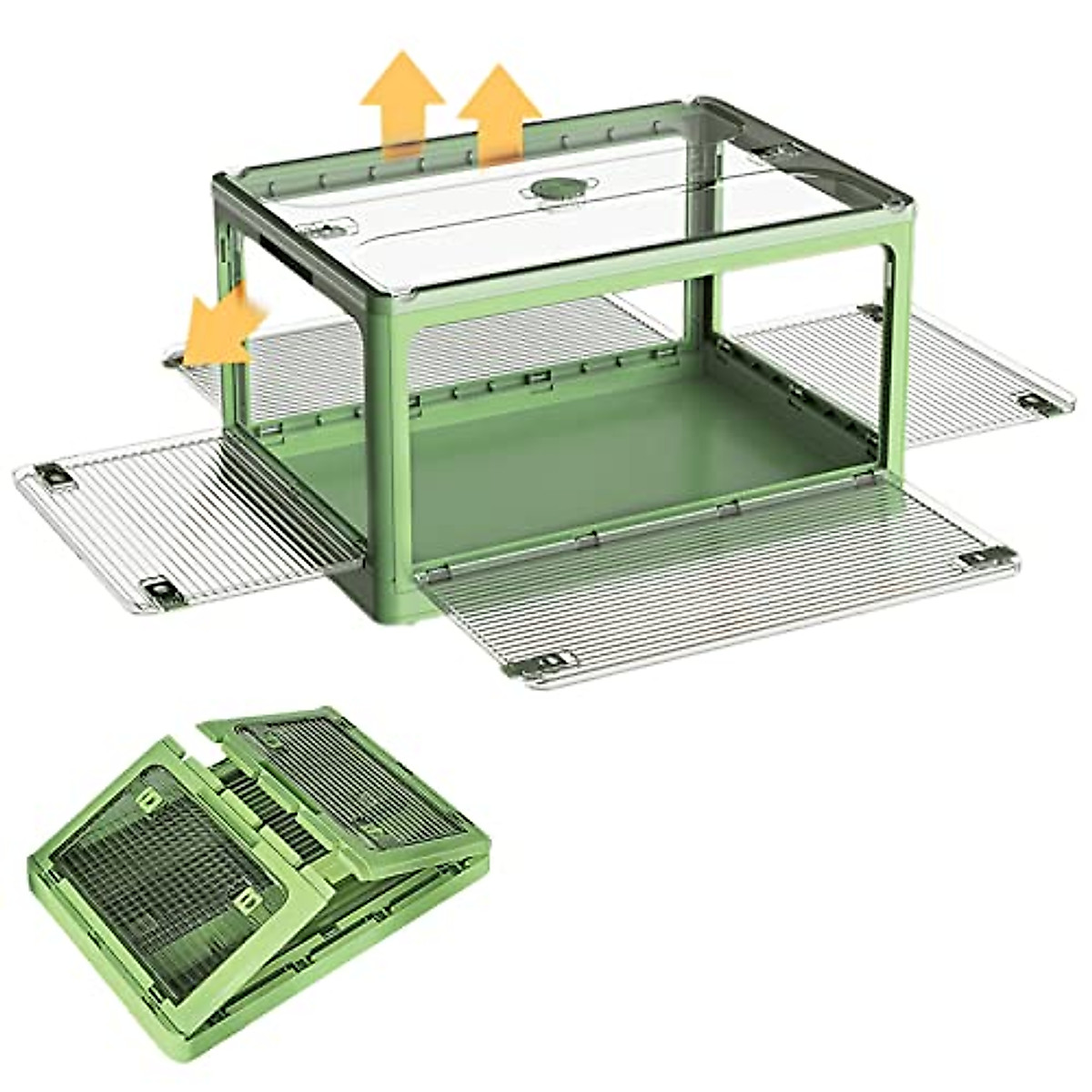 WYZworks Foldable Storage Box Tote w/Wheels Moving Friendly Transparent 5 Door 20L Stackable for Clothing, Shoe Closet, Snack Pantry, Garage, Dorm Quick Collapsible Organizing Toy Bin With Lid Green