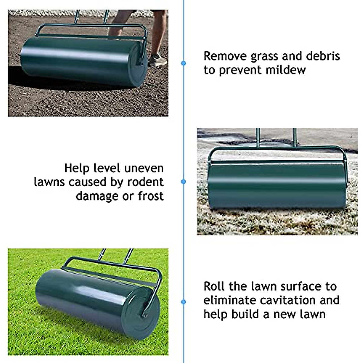 LHONE Tow Lawn Roller,Heavy Duty Metal Lawn Rollers Tow Behind Water Filled Push,Water and Sand Filled Garden Drum Roller with with U Shaped Handle (24" x 13")