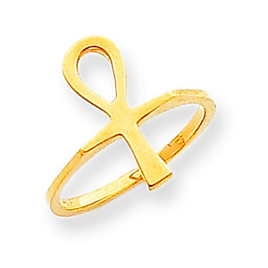 Dainty 10k Yellow Gold Egyptian Ankh Cross Ring (Size 7)