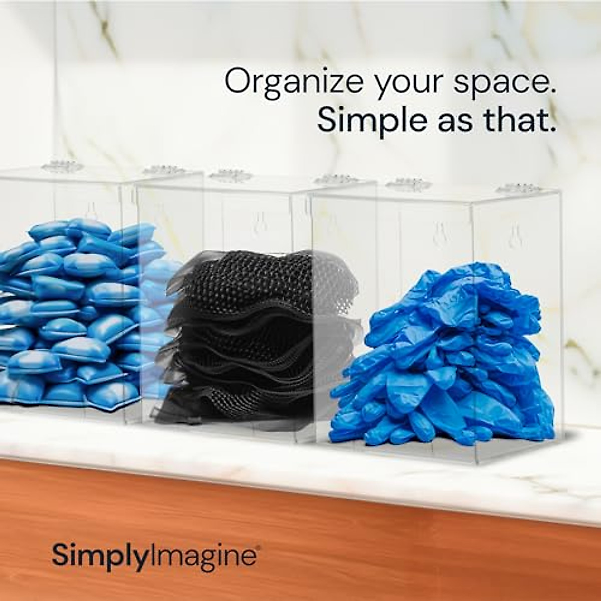 SimplyImagine Wall-Mounted Glove Dispenser for Emesis Bags, Hairnet, Face Mask, Laundry Pods, Safety Glasses, Earplugs- Acrylic Medical Shoe Covers, Safety Goggles, Toys, Hair Accessories, Beard Nets