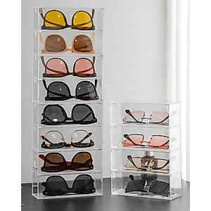 4 Drawers Acrylic Stackable Sunglasses Organizer, Clear Glasses Case Storage Organizer, Dust Proof & Waterproof Acrylic Drawers Sunglasses Storage Organizer for Dresser, Bedroom, Desk