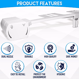 JEP Bidet Toilet Seat Attachment for Toilets | Bidets for Existing Toilets for Rear & Feminine Cleaning, Easy to Install, Convenient, and Power Free (Cold Water Square Knob)