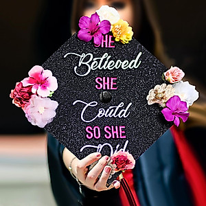 GRADWYSE Once Upon A Time Handmade Graduation Cap Topper Gift For Her Graduation Gift Graduation Cap Decorations, She Believed She Could So She Did (Black)