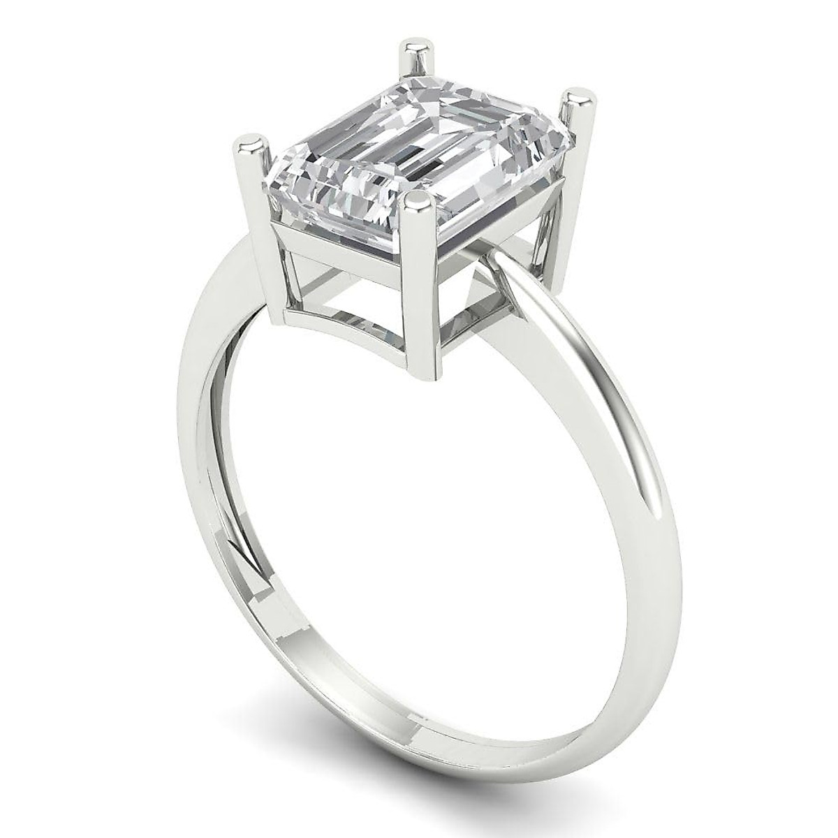 Clara Pucci 2.45ct Radiant Cut Solitaire Stunning Genuine Lab Created White Sapphire 4-Prong Classic Statement Ring 14k White Gold Size 6