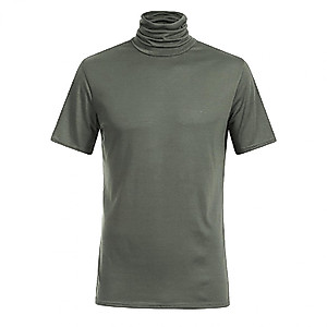 Shirt for Men Turtleneck Solid Short Sleeve Tops Blouse Casual Spring Summer Cotton Blend Shirts