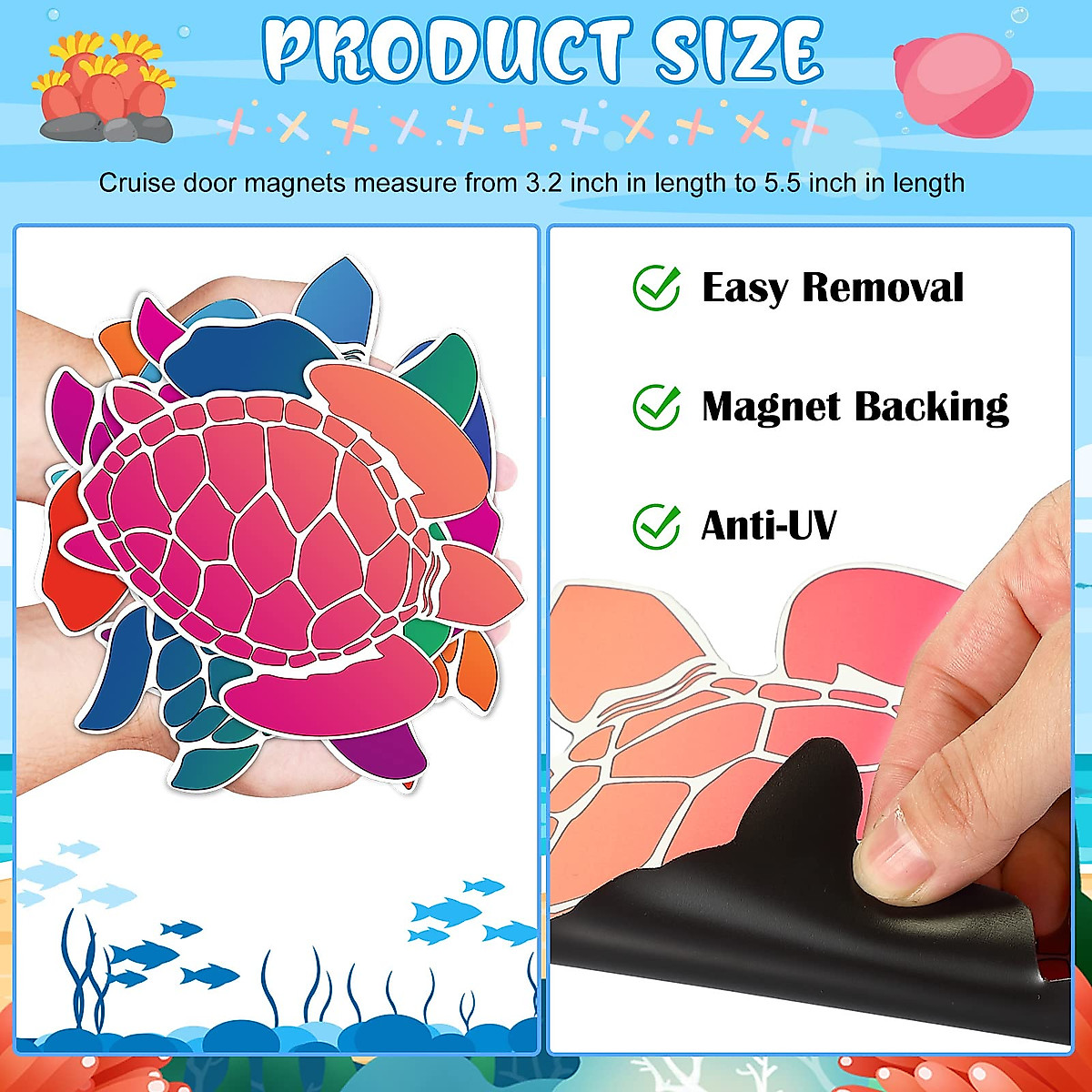 LEIFIDE 6pcs Cruise Door Decorations Magnetic Towel Animals Cruise Door Magnet Car Magnets Sticker Ocean Cruise Ship Door Decorations Funny Fridge Door Magnets Decor(Sea Turtle)