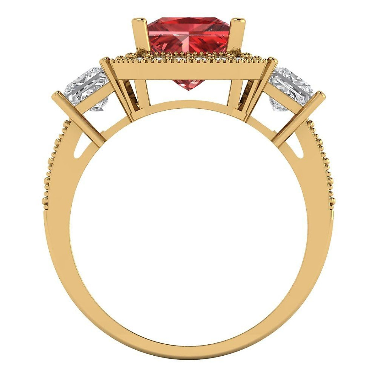 Clara Pucci 2.93ct Cushion Cut Halo Solitaire 3 stone Natural Red Garnet Engagement Promise Anniversary Bridal Ring 18K Yellow Gold 11