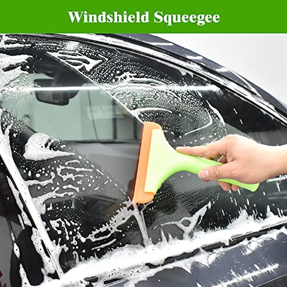 REEVAA Flexible Silicone Squeegee,Rubber Squeegee W/Non-Slip Handle Window Squeegee Small Squeegee,Auto Water Blade Window Tint Squeegee Shower Squeegee for Car Windshield, Mirror,Glass Door, Bathroom