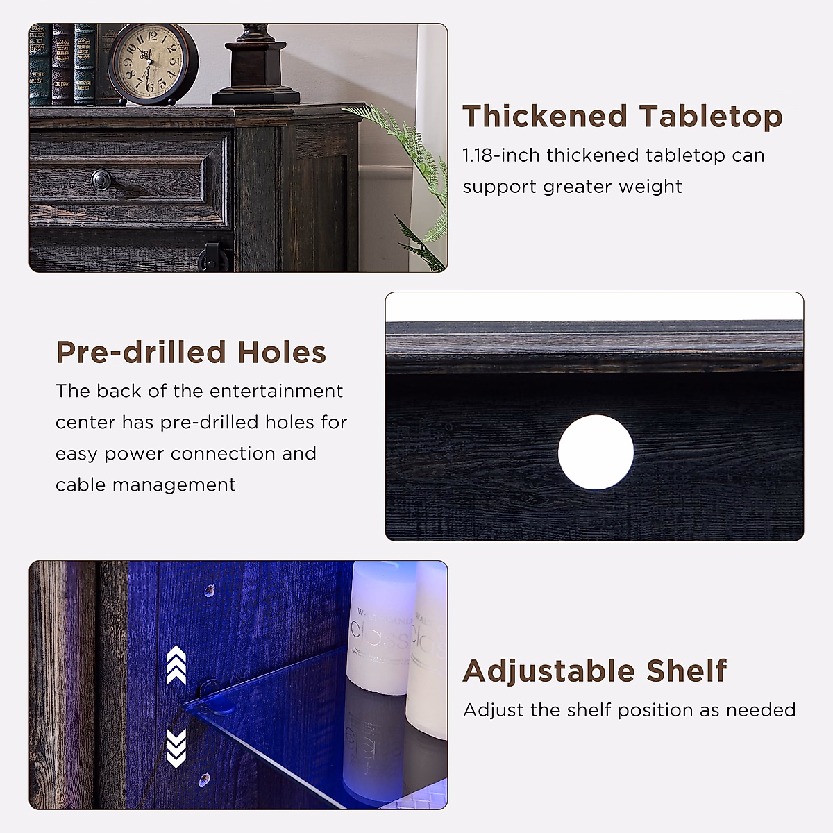 RedLemon Farmhouse Fireplace TV Stand for 85 Inch TV, 32” Tall Highboy Entertainment Center w/36” Electric Fireplace, Modern Media Console w/Drawers Storage for Living Room, Dark Rustic Oak