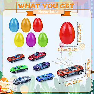 OCHIDO 12 Pack Easter Eggs Toys with Die-Cast Cars,Boy Easter Basket Stuffers for Kids,Easter Eggs Hunt,Prefilled Easter Eggs with Toys,Easter Party Supplies Bulk