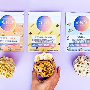 ONO Overnight Oats - All Flavor Variety Bundle (8 Pack) - 20g Protein Oatmeal, Overnight Oats, Gluten Free, and Low Sugar Oatmeal - Organic Gluten-Free Oats, 20g of Protein, Organic Chia Seeds & Flaxseeds, Lion's Mane Mushroom