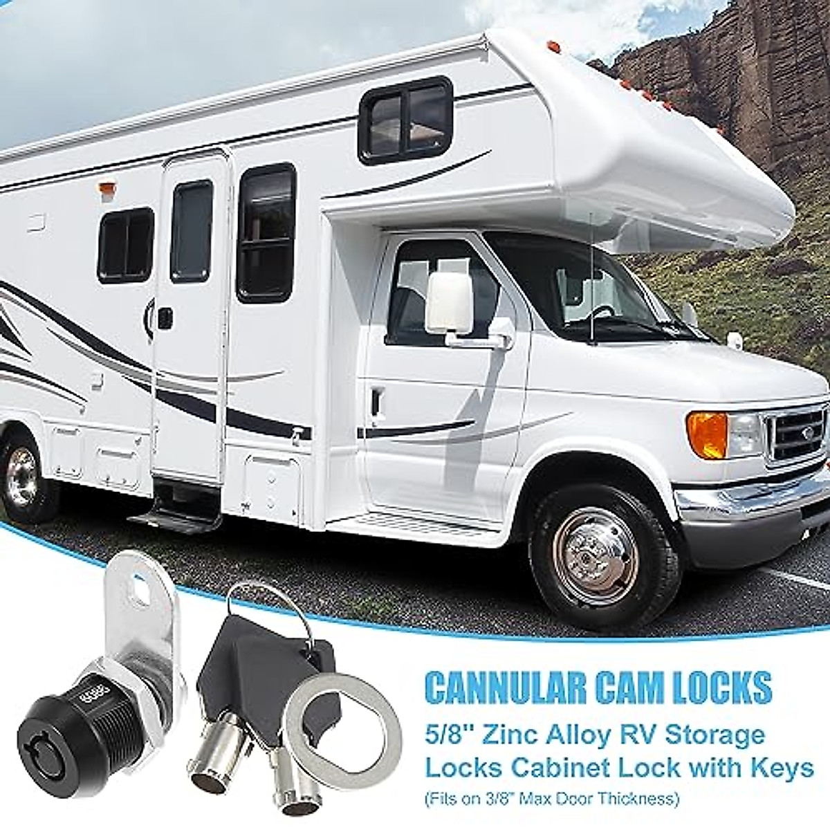X AUTOHAUX 4 Sets 5/8" Zinc Alloy RV Storage Locks Cabinet Lock with Keys Cannular Cam Lock Offset Drawer Lock Black Fits on 3/8" Max Door Thickness
