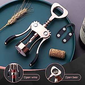 Drincarier Wine Opener, Zinc Alloy Premium Wing Corkscrew Wine Bottle Opener with Multifunctional Bottles Opener, Upgrade (Rose Gold Opener With Foil Cutter)……
