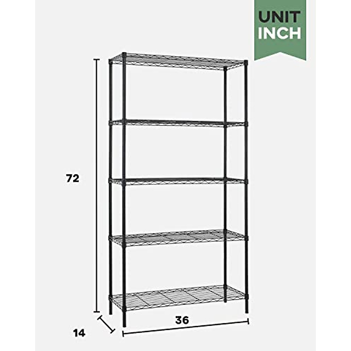 FDW 14" D x 36" W x 72" H 5-Shelf Wire Shelving Adjustable Metal Shelf Large Storage Shelves Heavy Duty Height Commercial Grade Steel Layer Shelf 1250 LBS Capacity,Black